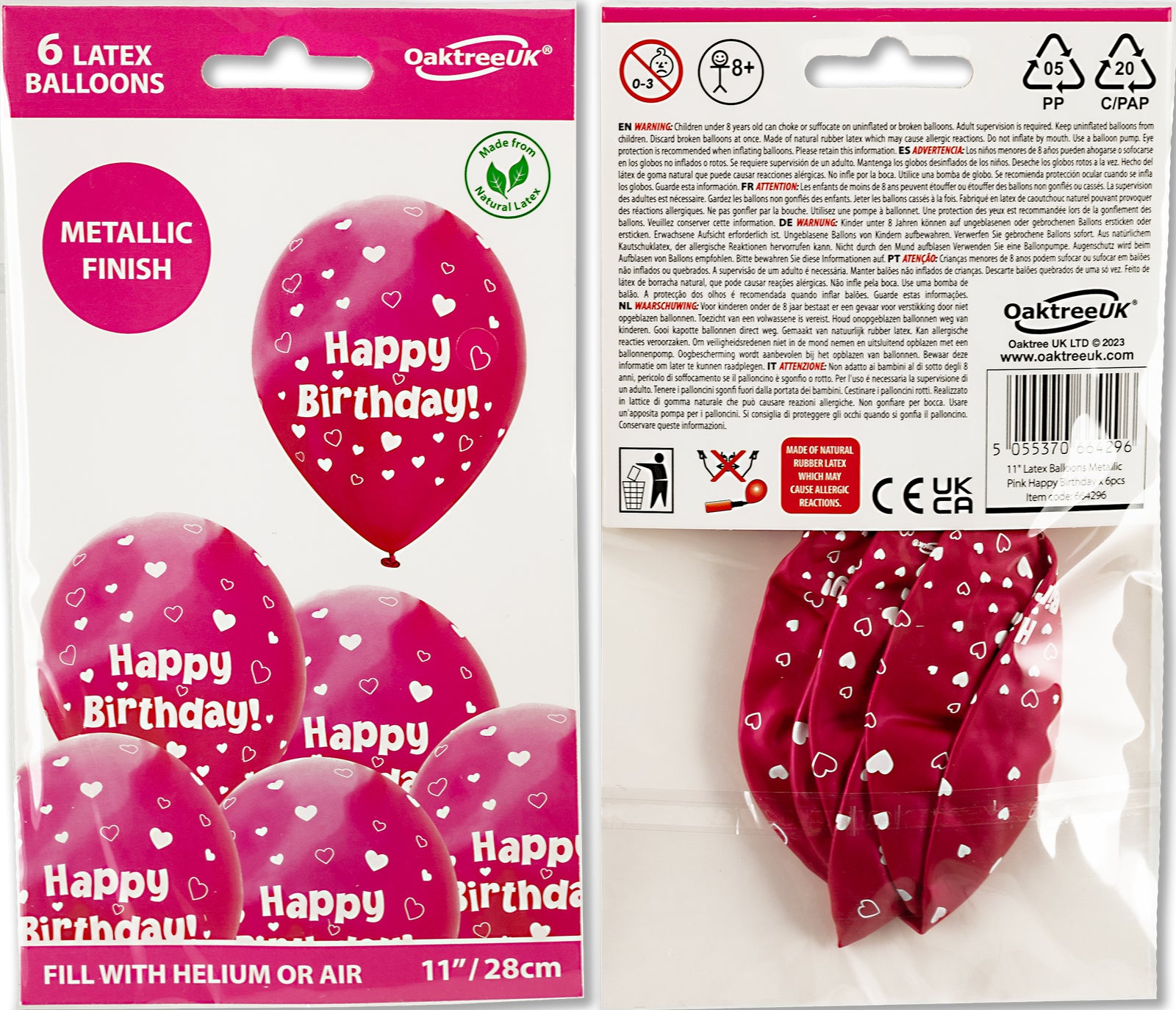 11" Fuchsia Happy Birthday Hearts Latex Balloons 6 Per Pack