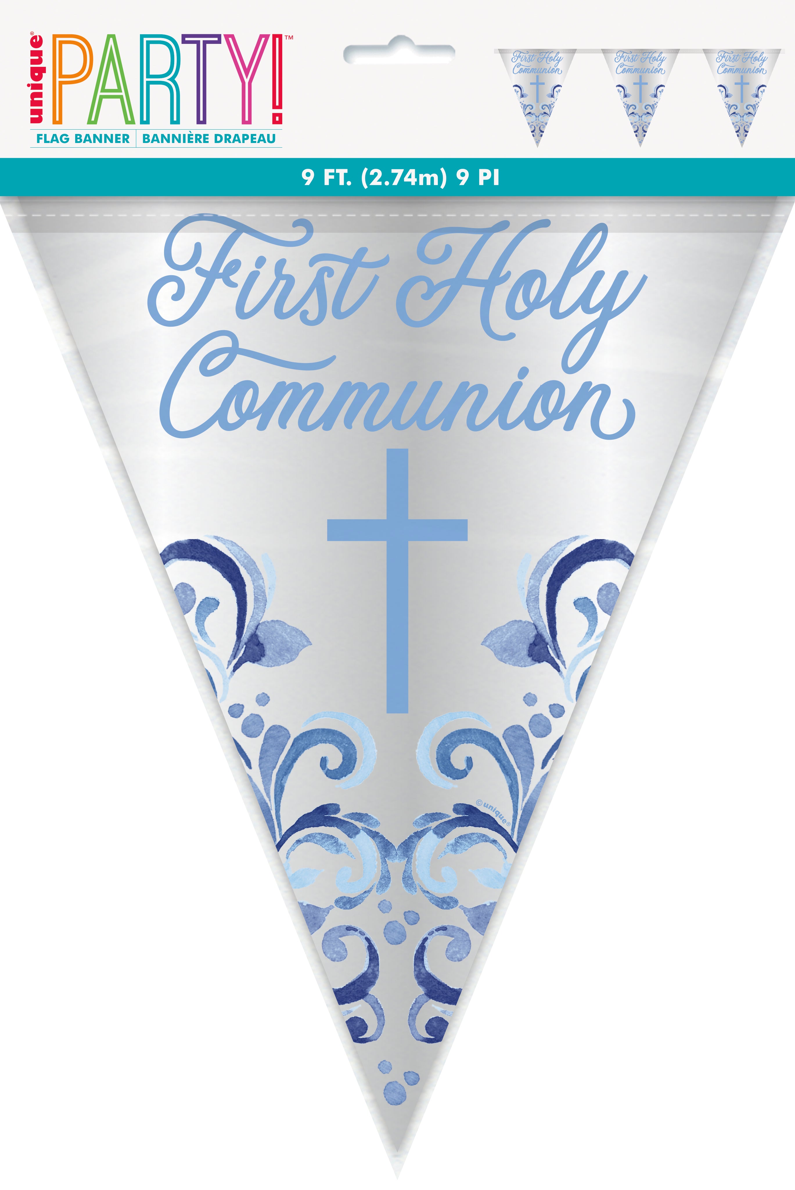 9FT Blue Holy Cross First Holy Communion Foil Flag Bunting Banner