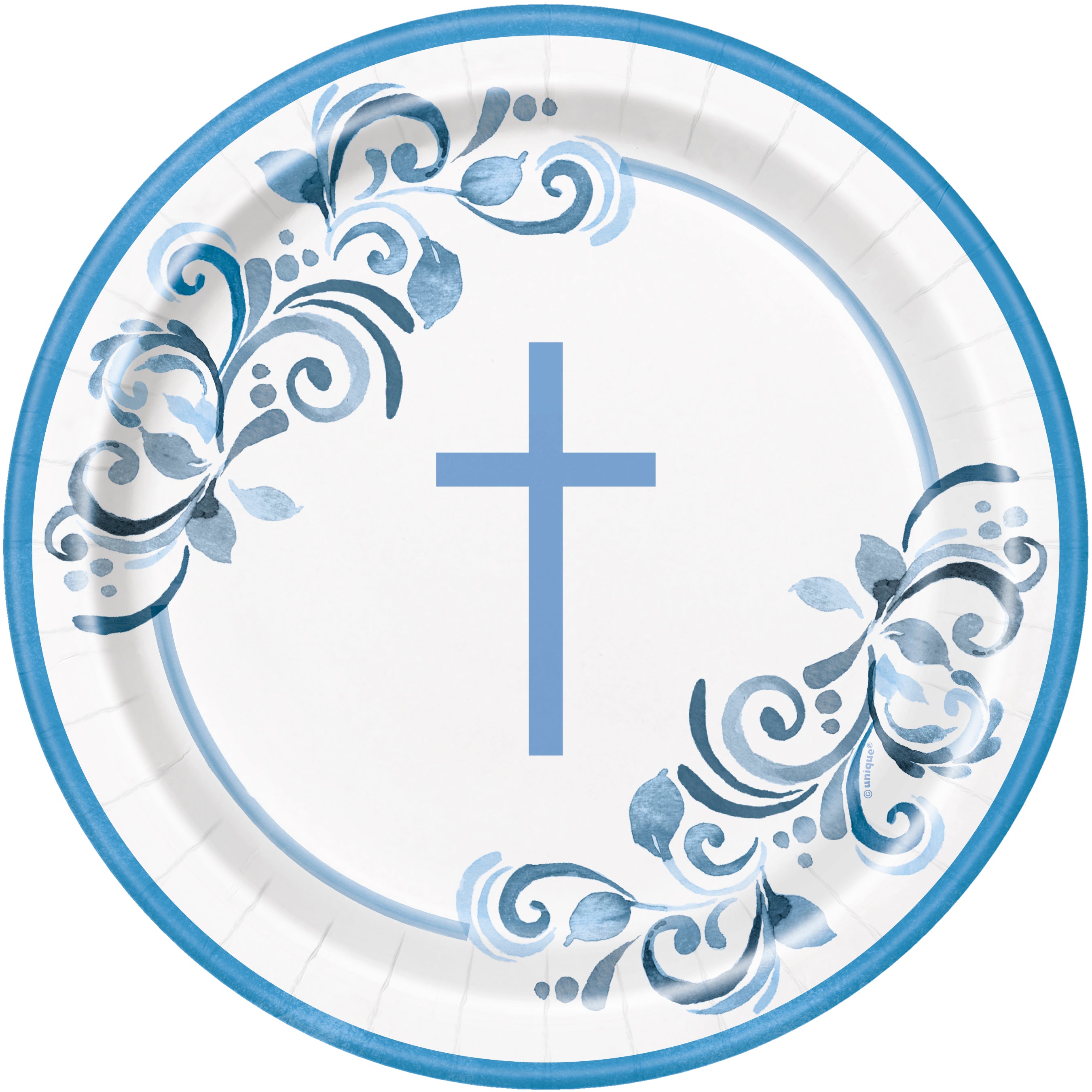 9" Round Blue Holy Cross Dinner Plates 8 Per Pack