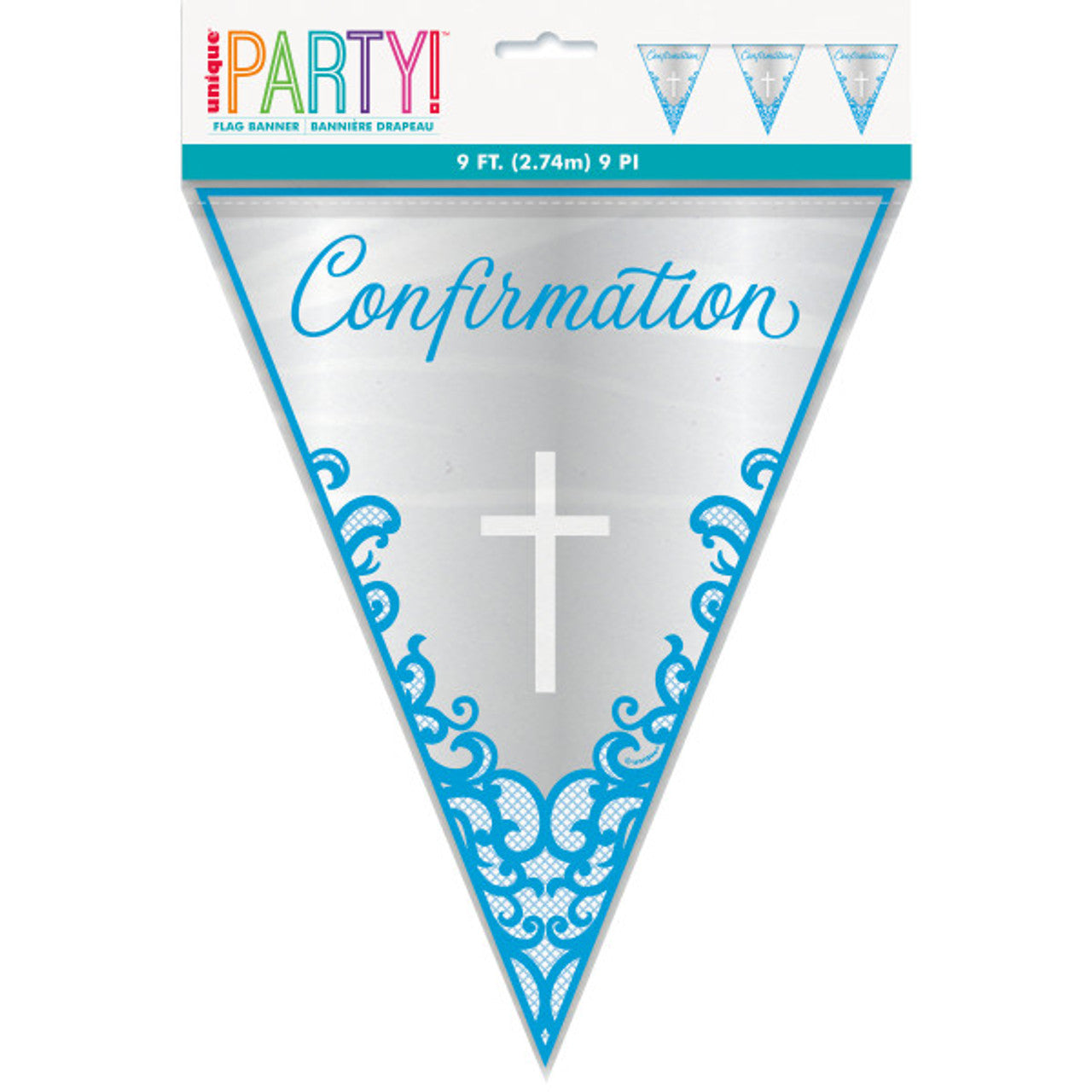 9FT Blue Holy Cross Confirmation Foil Flag Bunting Banner
