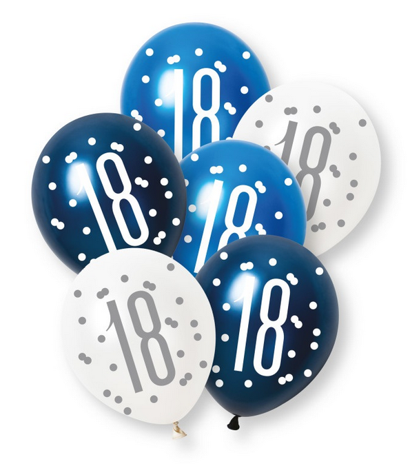 12" Glitz Blue Number 18 Pearl Latex Balloons 6 Per Pack